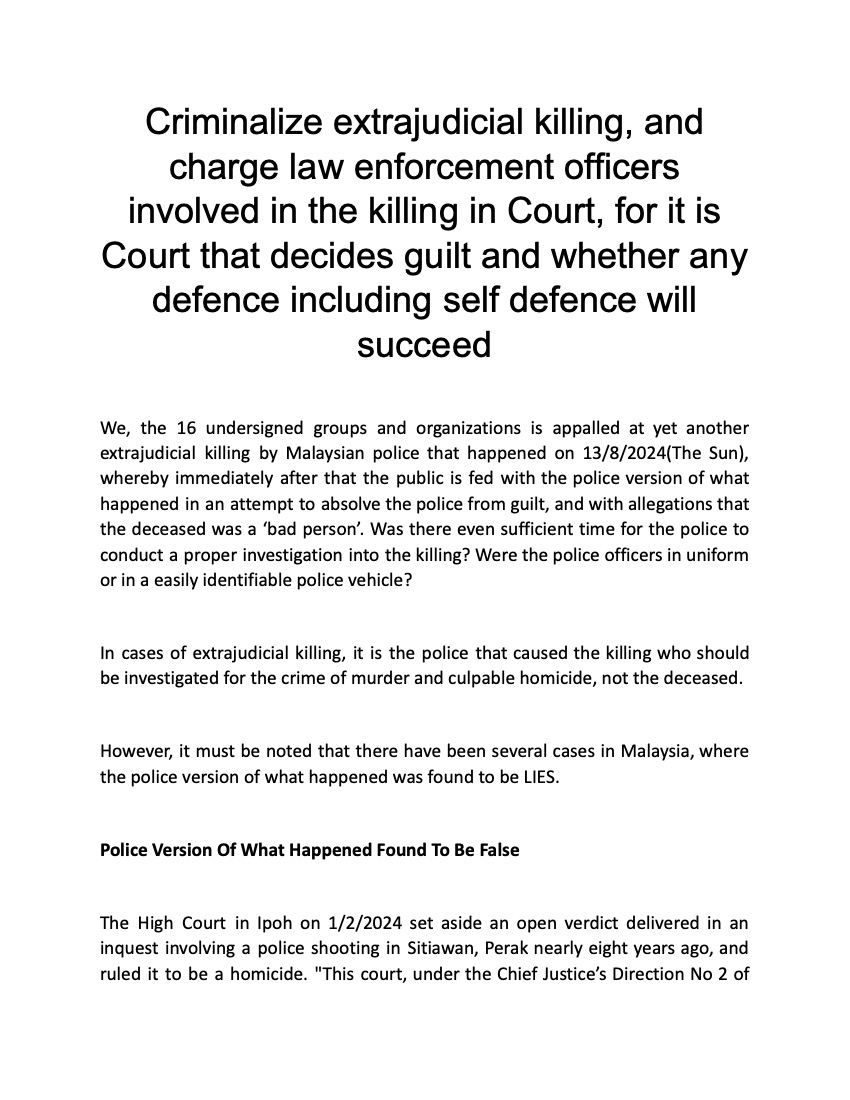 Criminalize extrajudicial killing, and charge law enforcement officers ...